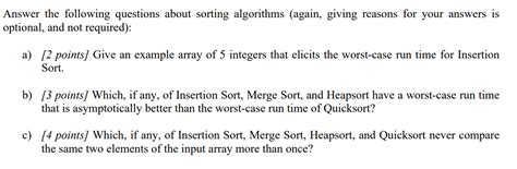 Solved Answer The Following Questions About Sorting Chegg