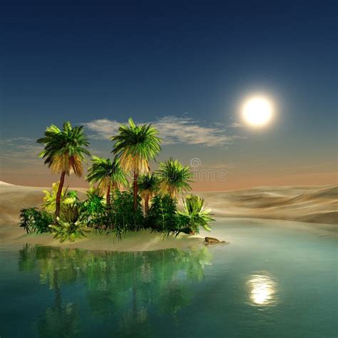 Oasis Puesta Del Sol En El Desierto Foto De Archivo Imagen De Agua Oasis