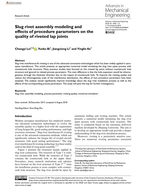 PDF Slug Rivet Assembly Modeling And Effects Of Procedure Parameters