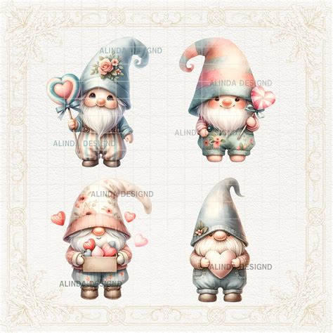 Valentines Gnomes Clipart Watercolor Valentines Clipart Bundle Love