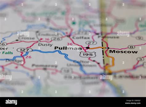 Pullman Washington State Usa Shown On A Road Map Or Geography Map Stock