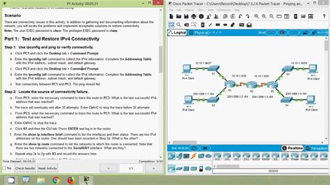 7 3 2 68 3 2 6 packet tracer pinging and tracing to test the path