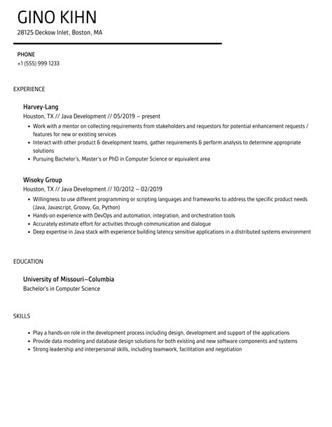 Java Development Resume Samples Velvet Jobs