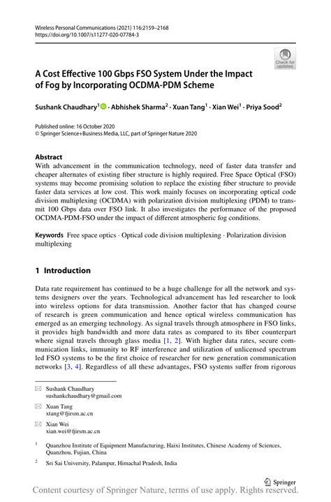 A Cost Effective 100 Gbps Fso System Under The Impact Of Fog By