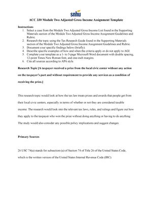 ACC 330 Module Two Income Assignment Template ACC 330 Module Two