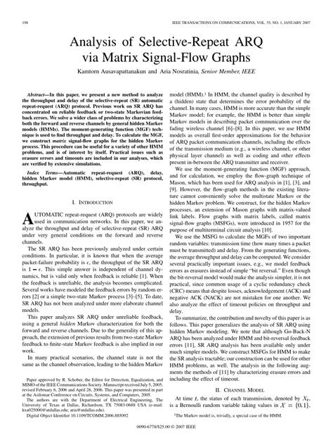 Pdf Analysis Of Selective Repeat Arq Via Matrix Signal Flow Graphs
