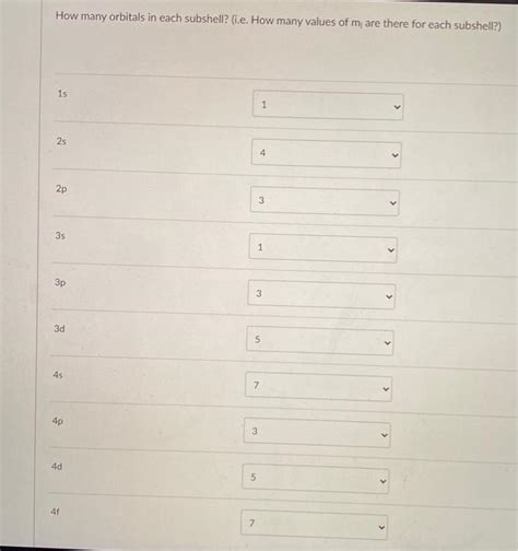 Solved How Many Orbitals In Each Subshell I E How Many Chegg Com