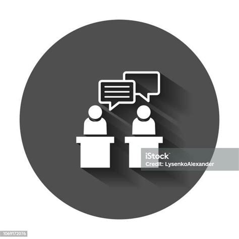 평면 스타일에 정치적 토론 아이콘입니다 대선 토론 긴 그림자 그림 벡터 사업 토론 비즈니스 개념입니다 Brand Name