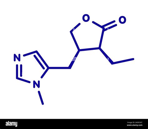Pilocarpine Drug Molecule Blue Skeletal Formula On White Background