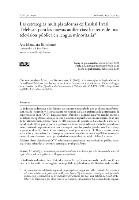 Pdf Multiplatform Strategies Of Euskal Irrati Telebista Basque Radio