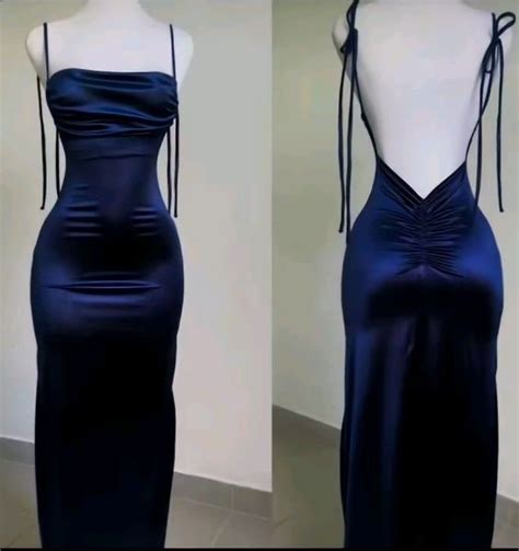 Modest Sheath Spaghetti Straps Navy Blue Satin Prom Dresses Evening Dr