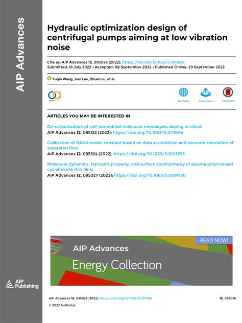 Pdf Hydraulic Optimization Design Of Centrifugal Pumps Aiming At Low Vibration Noise