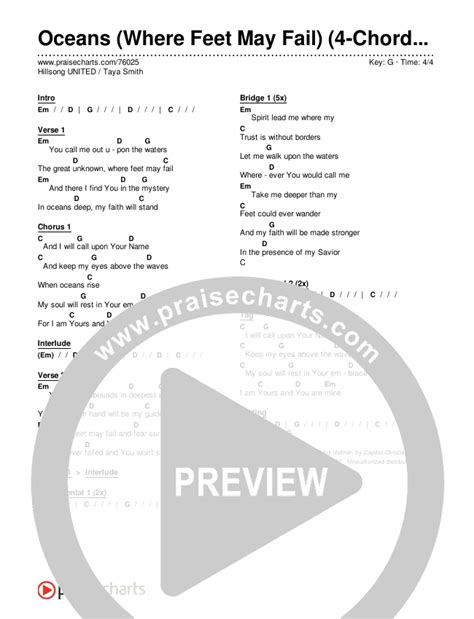 Oceans Where Feet May Fail 4 Chord Chords Pdf Hillsong United