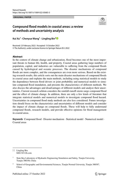 Pdf Compound Flood Models In Coastal Areas A Review Of Methods And