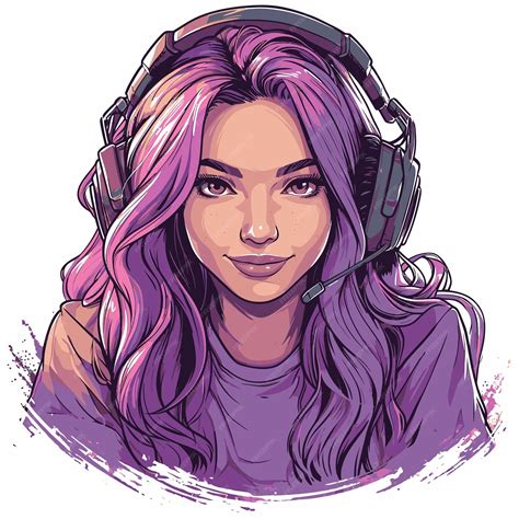 Premium Vector Young Gamer Girl Avatar Streaming With Pastel Purple