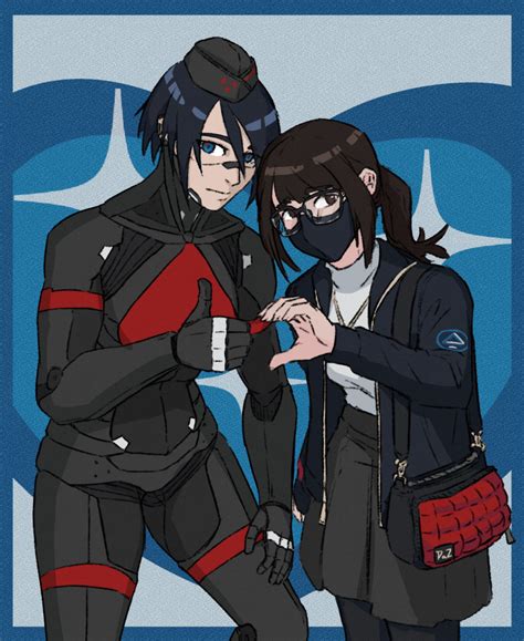 Safebooru 2girls Android Bag Black Hair Blue Eyes Brown Hair