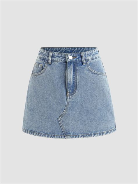 Denim Denim High Waist Mini Skirt For School Daily Casual