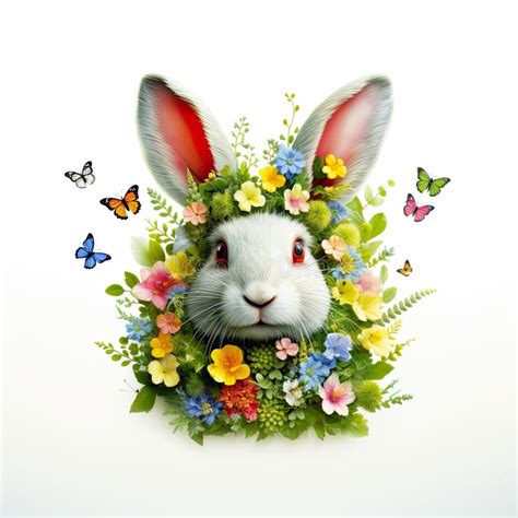 Conejito De Pascua De Silueta Floral Compuesto Por Flores De Colores