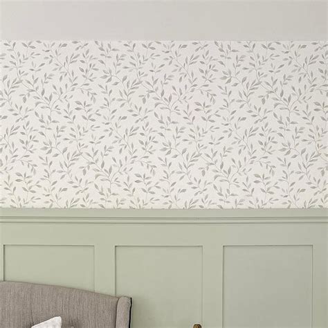 Panelling And Wallpaper Bedroom Inspiration With Sage Green Leaf Trail