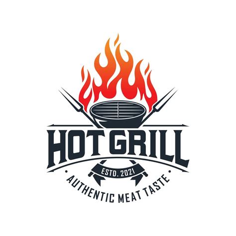Vintage Grilled Barbecue Logo Retro Bbq Vector Fire Grill Food And