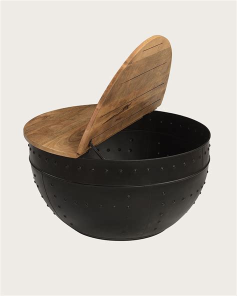 Table Basse Coffre Ronde En Métal Et Bois Lasco L Uniqka Design
