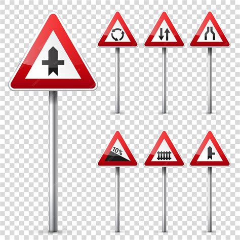 색 바탕에 고립된 도로 표지판 수집 도로 교통 통제 차선 사용 정지 및 양도 프리미엄 벡터