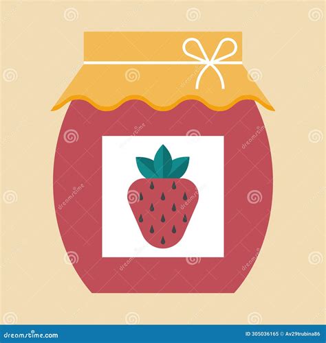 Strawberry Jam In Glass Jar Vector Cartoon Stock Illustration