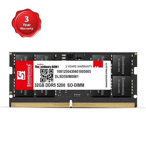 32GB DDR5 LAPTOP RAM 5200MHz Simmtronics