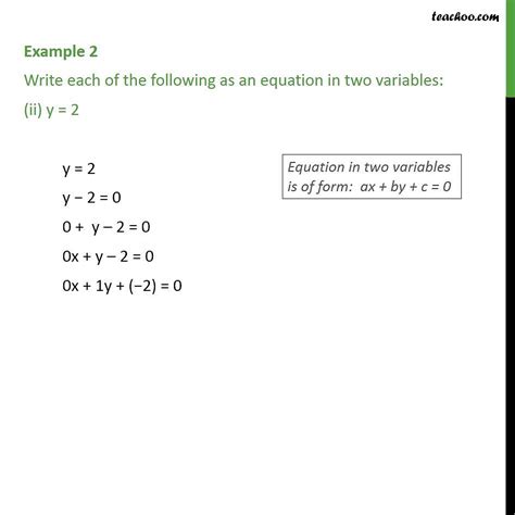 Example 2 Ii Write Each As An Equation In Two Variables Y 2