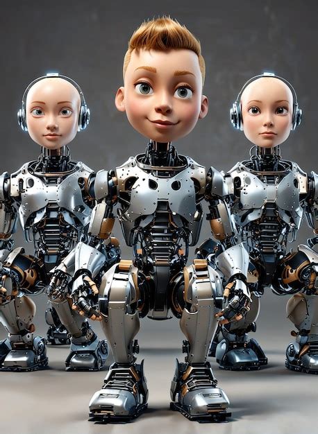 Premium Photo A Group Of Robots Standing In A Row