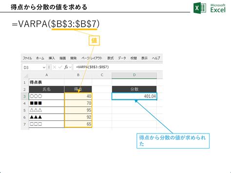 430 01｜データの分散（ばらつき）を計算する｜varpa関数の使い方 ｜excel関数の使い方