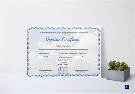 Editable Baptism Certificate Template In Adobe Photoshop Microsoft