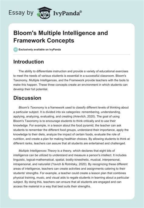 Bloom S Multiple Intelligence And Framework Concepts Words