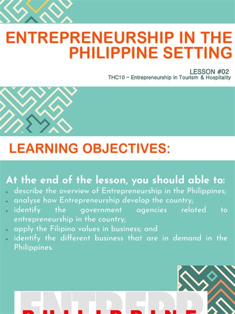 lesson 02 entrepreneurship in the philippine setting pdf business
