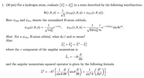 Solved 30 Pts ﻿for A Hydrogen Atom Evaluate