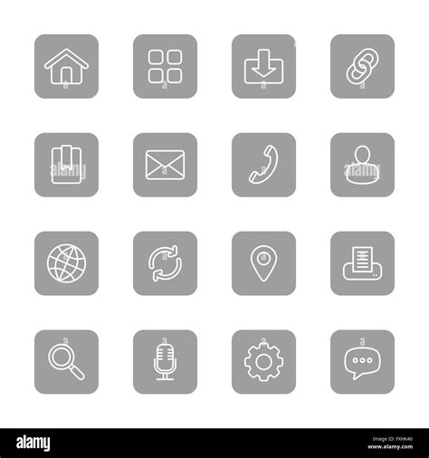 EPS Line Web Icon Set On Gray Rounded Rectangle For Web UI Infographic And Mobile Apps