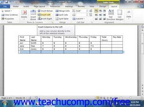 Word Tutorial Inserting And Deleting Columns And Rows Microsoft Training Lesson YouTube