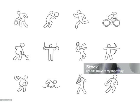 흰색 배경에 격리 된 스포츠 손으로 그린 선형 벡터 아이콘 웹 및 Ui 디자인 모바일 앱 및 인쇄 제품을 위한 스포츠 낙서 아이콘 세트 0명에 대한 스톡 벡터 아트 및 기타