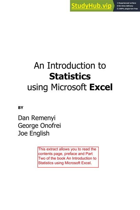 An Introduction To Statistics Using Microsoft Excel By Pdf