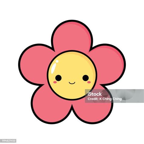 Стокова ілюстрація Милі Kawaii Рожеві Квіткові Ікони — Завантажте зображення зараз Ілюстрація