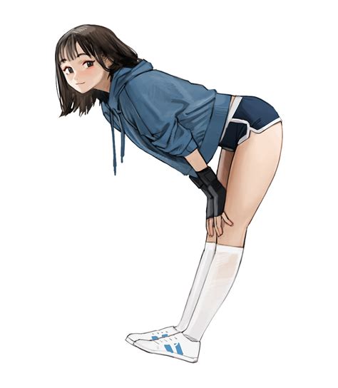 Safebooru 1girl Bangs Black Gloves Black Hair Black Shorts Blue