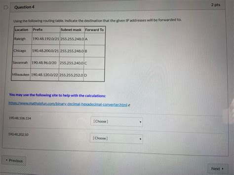 Solved Question Pts Using The Following Routing Table Chegg