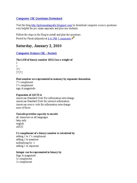 Computer Gk Questions Download Pdf Computer Network Computer Data