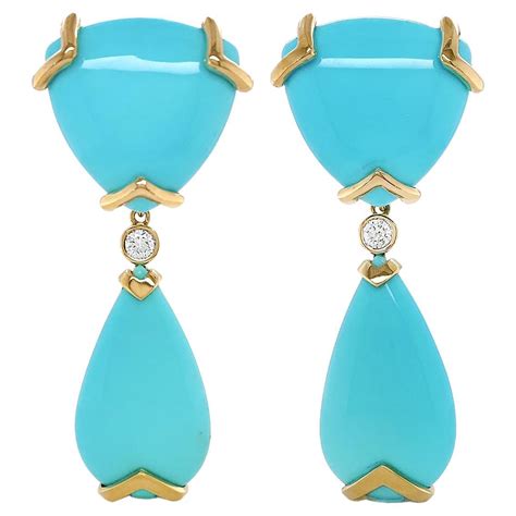 Cartier Gold Turquoise And Diamond Earrings For Sale At 1stdibs