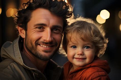 Feliz padre e hijo en el parque de otoño retrato de familia feliz