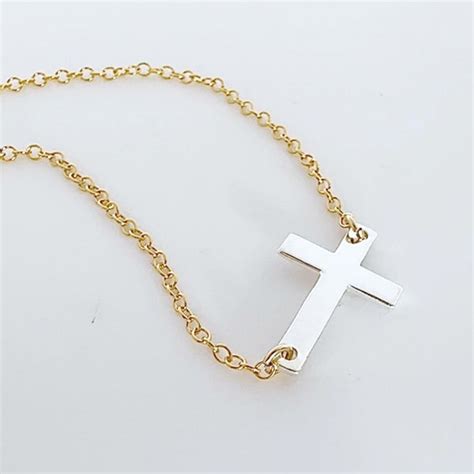 Silver Chain Gold Sideways Cross Necklace Etsy