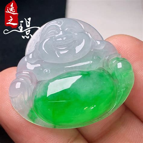 逸之璟缅甸老坑天然a货翡翠玉石雕刻冰种阳绿弥勒佛公翡翠吊坠虎窝淘