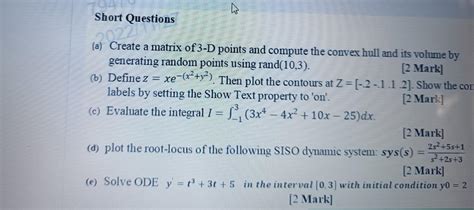 Solved Short Questions A Create A Matrix Of 3 D Points And