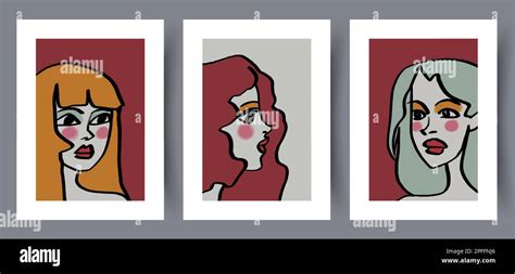 Portrait Woman Beautiful Faces Wall Art Print Stock Vector Image And Art