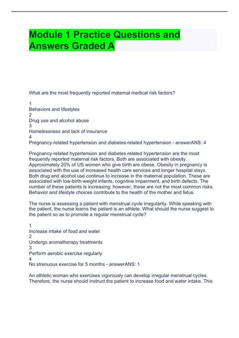 Module 1 Practice Questions And Answers Graded A Awhonn Poep Stuvia Us
